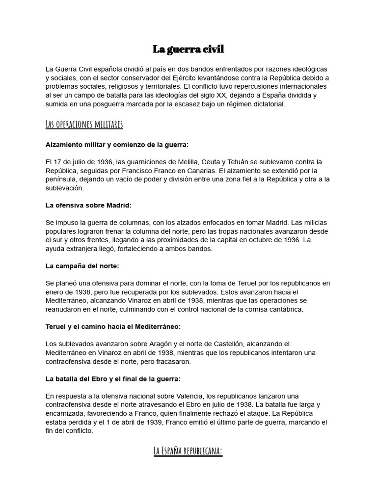 Fases y final de la Guerra Civil Española | PDF | guerra civil Española ...