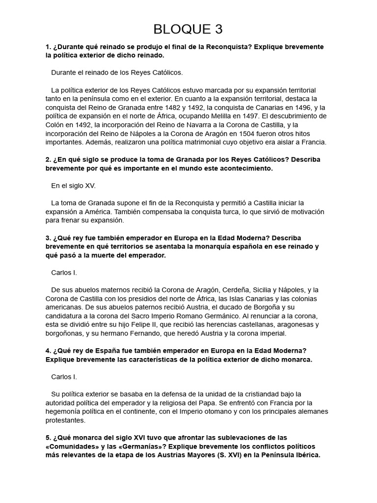 Bloque 3 | PDF | Imperio español | Santo Imperio Romano