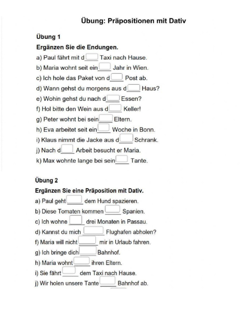 Praepositionen Mit Dativ Ubungen | PDF