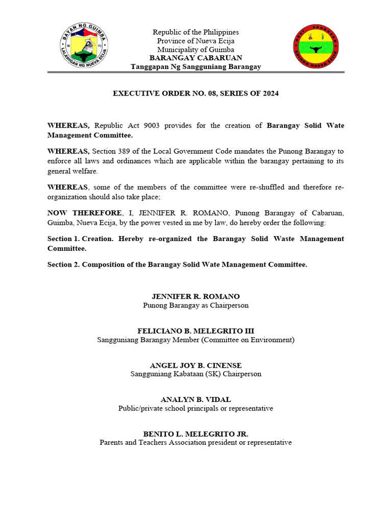 Barangay Solid Waste Management Committee | PDF | Waste Management ...