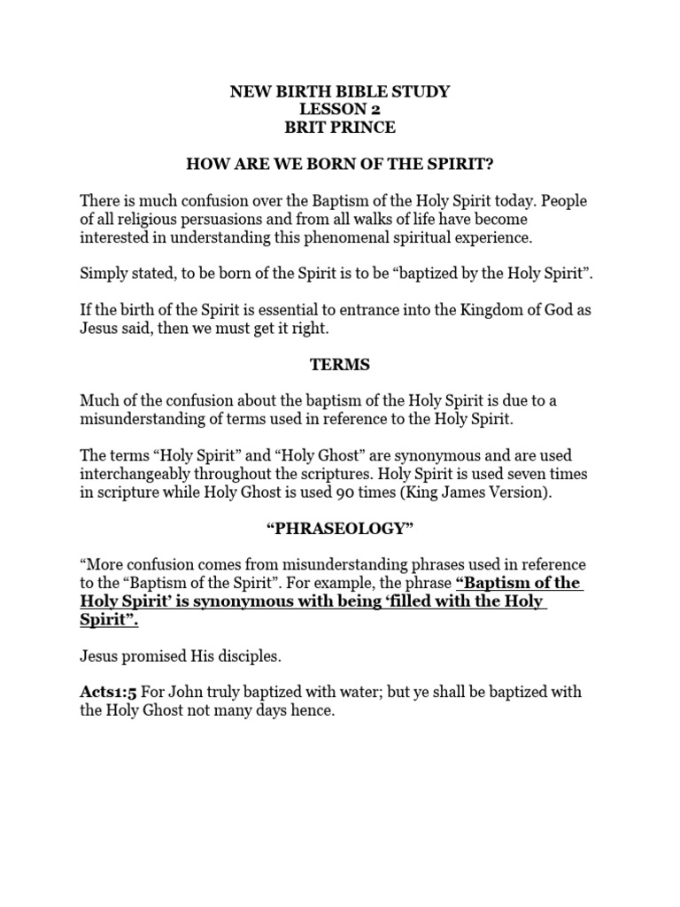 LESSON 2 BORN OF THE SPIRIT | PDF | Baptism With The Holy Spirit | Born ...