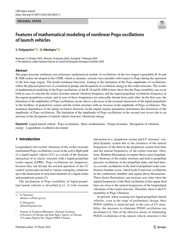 Features of Mathematical Modeling of Nonlinear Pogo Oscillations of ...