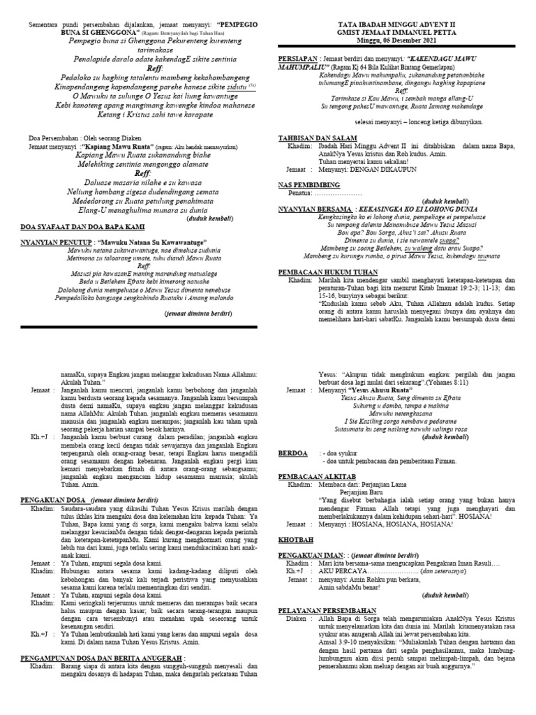 Tata Ibadah Hari Minggu Advent Ii Desember 2020 Rifal | PDF