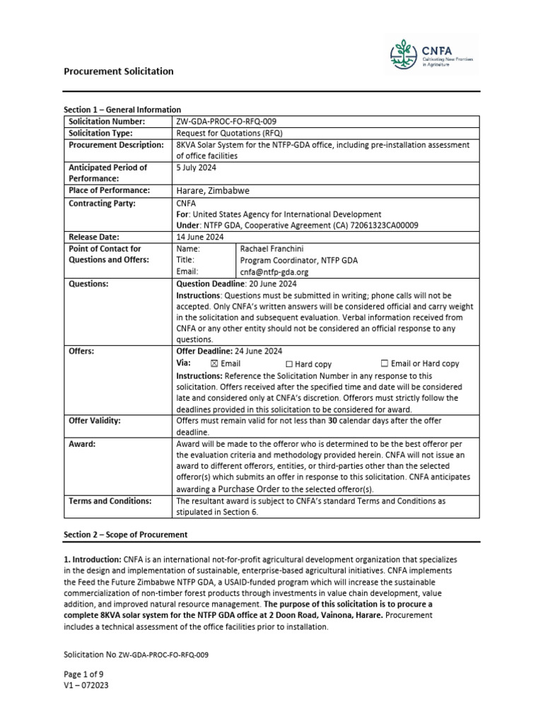 Procurement Solicitation - ZW-GDA-PROC-FO-RFQ-009 | PDF | Taxes | Offer ...