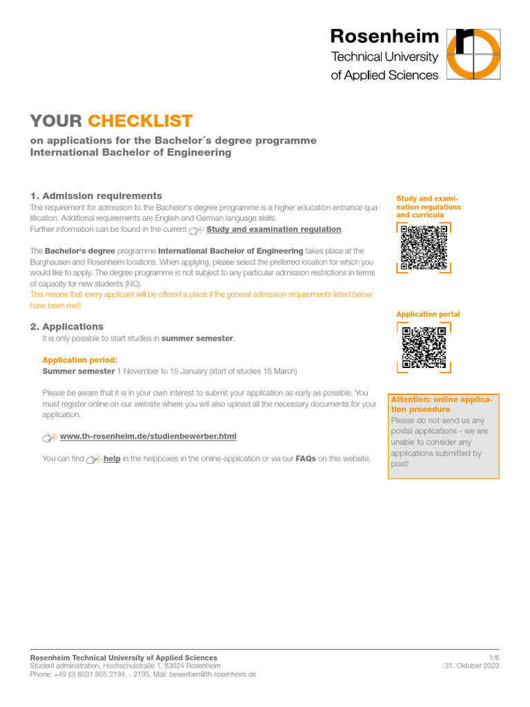 Checklist Application International Bachelor of Engineering-En | PDF ...