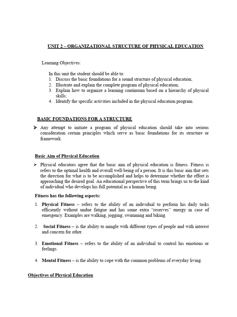 Unit 2 Organizational Structure of PE | PDF | Physical Education ...