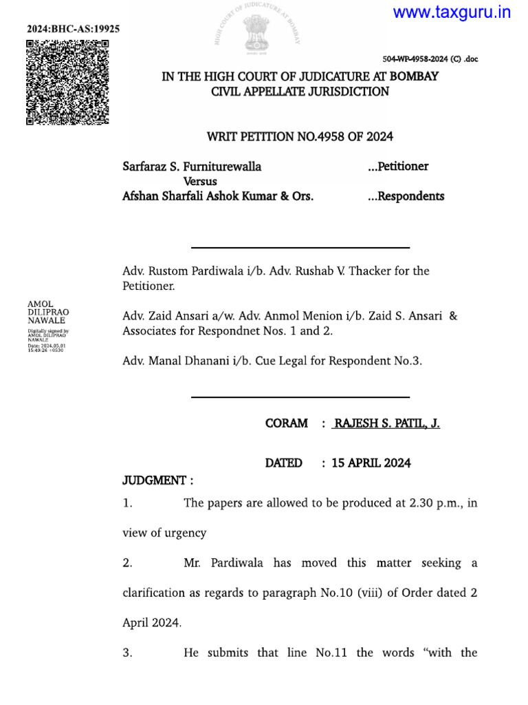 Sarfaraz S. Furniturewall Vs Afshan Sharfali Ashok Kumar & Ors | PDF