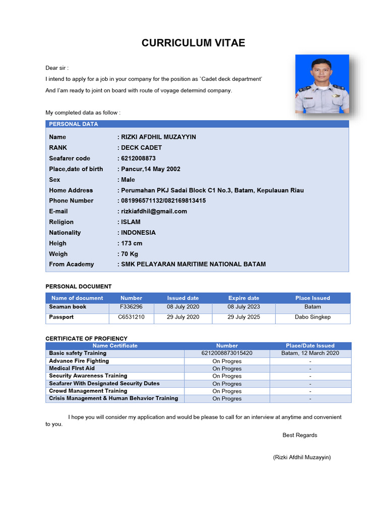 CV Rizki Afdhil Muzayyin | PDF | Shipping | National Security