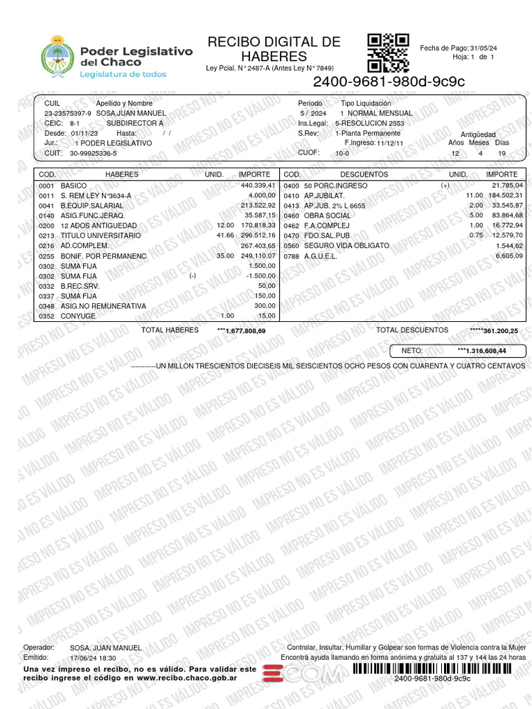 Recibo Digital de Haberes - Juan Manuel Sosá | PDF