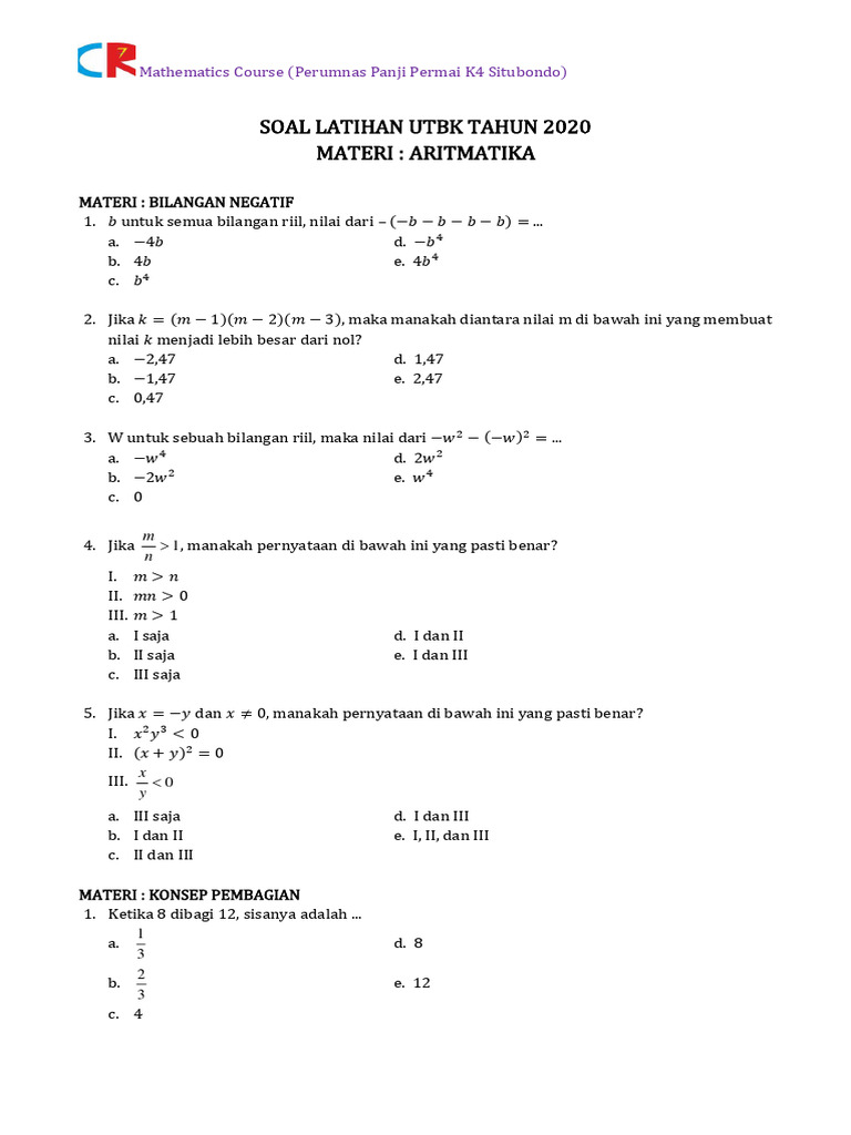 SOAL LATIHAN UTBK TAHUN 2020 Ke-1 | PDF