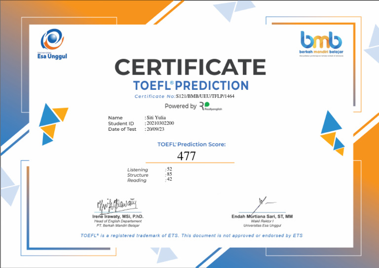Certificate Tofel | PDF