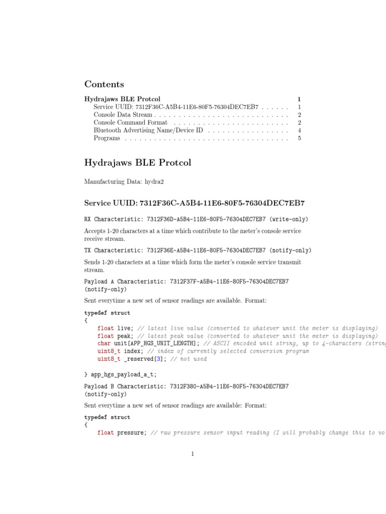 Hydrajaws Gauge - BLE Spec - Rev 1 | PDF | Computing | Computer Science