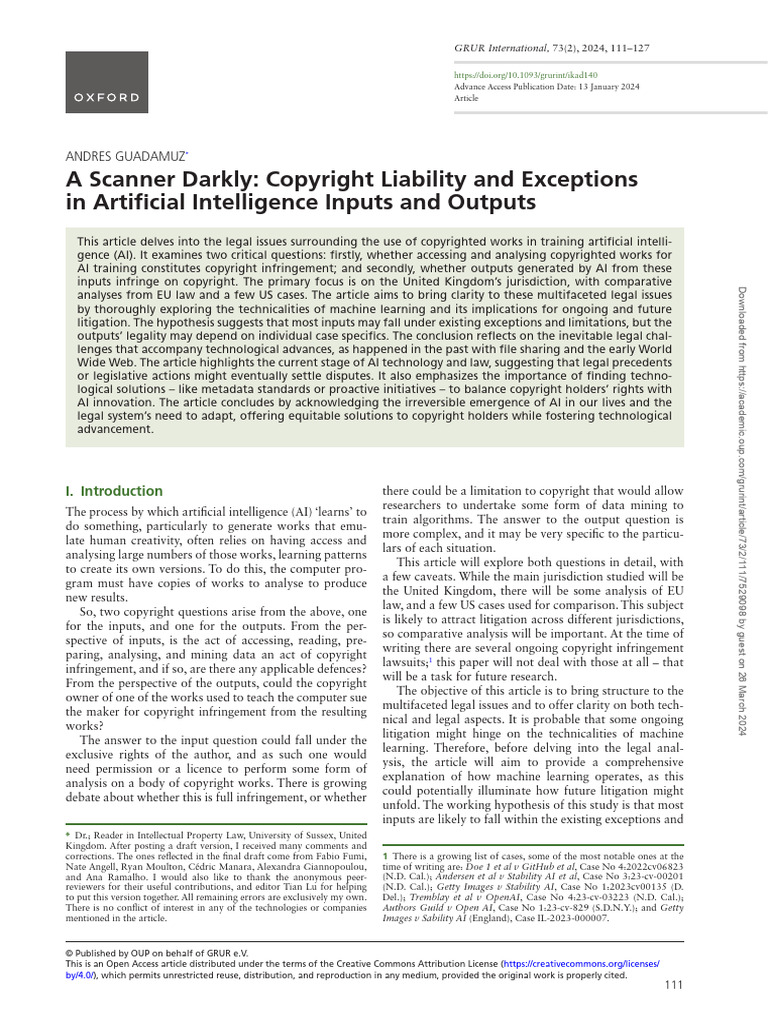 Copyright Liability - AI Inputs and Outputs | Download Free PDF ... Copyright Liability - AI Inputs and Outputs | Download Free PDF ...