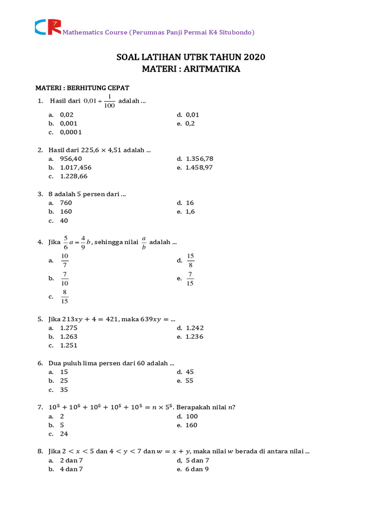 SOAL LATIHAN UTBK TAHUN 2020 Ke-3 | PDF
