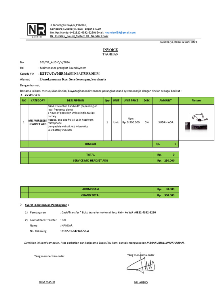 Invoice Masjid Baiturrohim | PDF