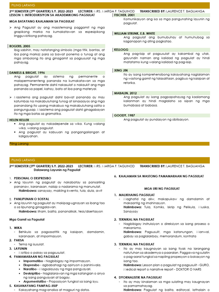 Piling Larang Reviewer | PDF