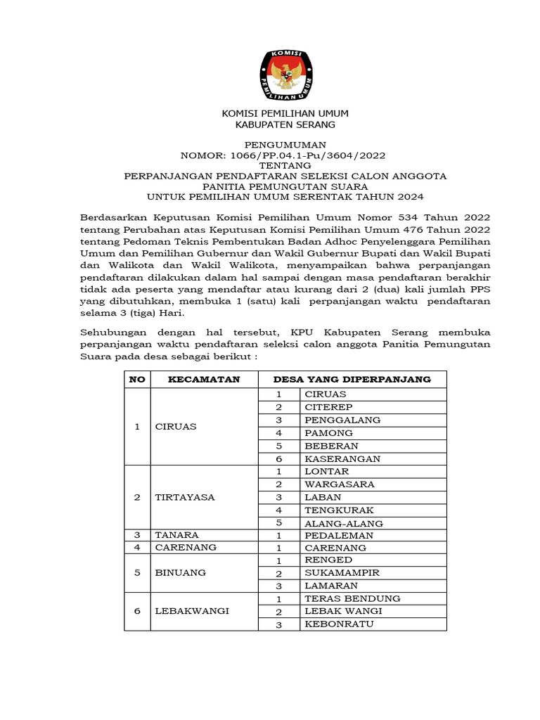 Pengumuman Perpanjangan Pendaftaran | PDF
