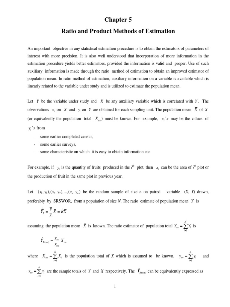 Chapter5 Ratio Method Estimation | PDF | Estimator | Mean Squared Error Chapter5 Ratio Method Estimation | PDF | Estimator | Mean Squared Error