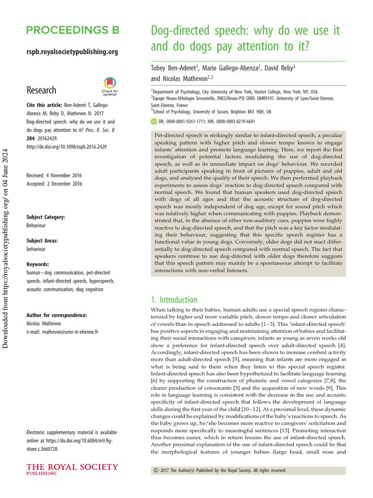 Dog-Directed Speech: Impact on Dogs | PDF | Speech | Cognitive Science