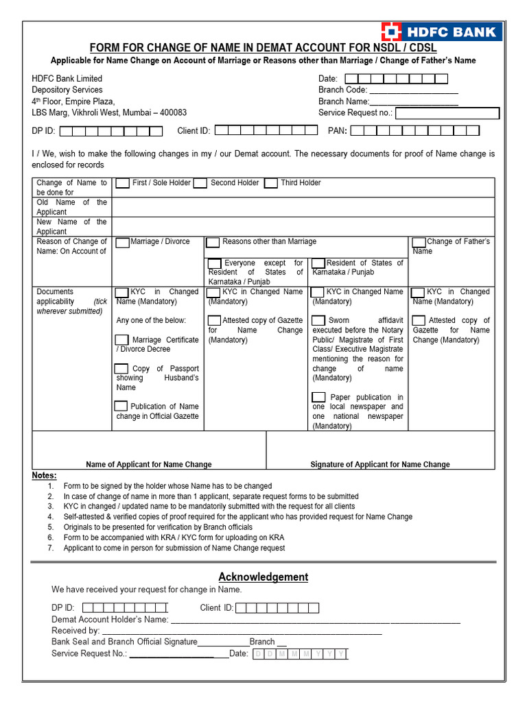 Form For Change of Name in Demat Account - Final | PDF | Government And ...