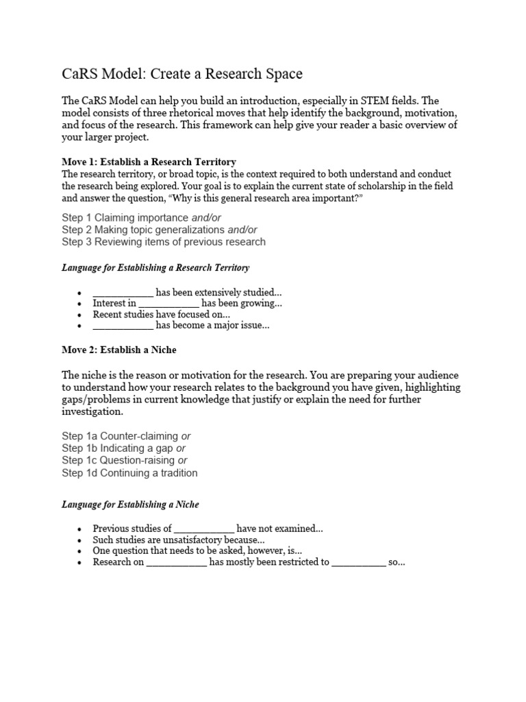 CaRS Model for Research Introductions | PDF | Stress (Biology ...