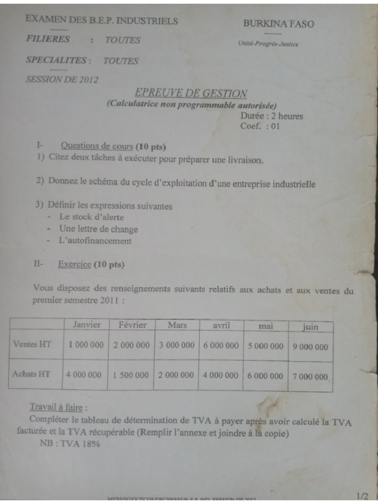 Sujet Examen Bep | PDF