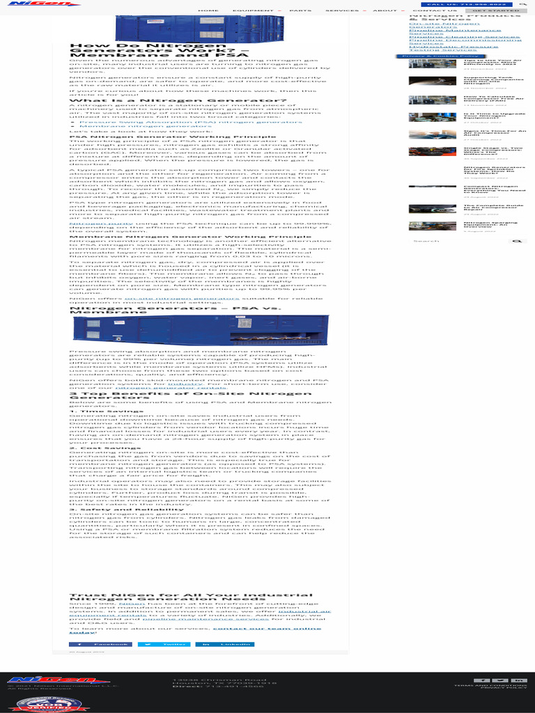 How Do Nitrogen Generators Work - Membrane and PSA - NiGen | PDF ...