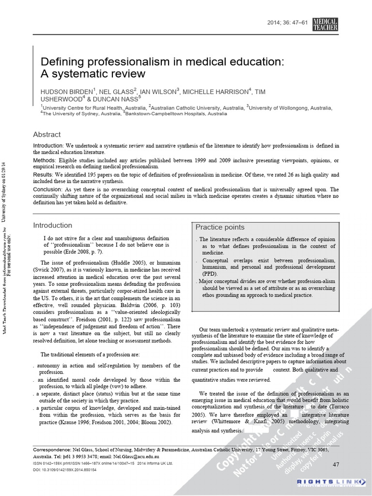 Defining Professionalism in Medical Educ | PDF | Systematic Review | Qualitative Research