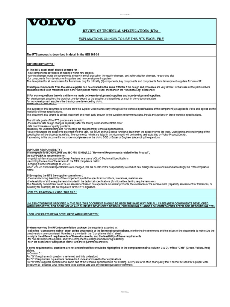 Volvo RTS Form Master | PDF | Specification (Technical Standard ...