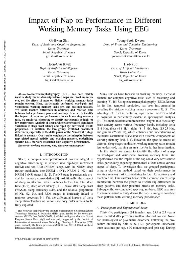 Impact of Nap On Performance in Different Working Memory Tasks Using ... Impact of Nap On Performance in Different Working Memory Tasks Using ...