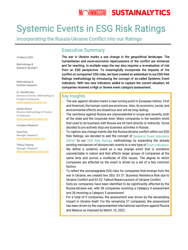 Morningstar Sustainalytics - Systemic Events in ESG Risk Ratings ...