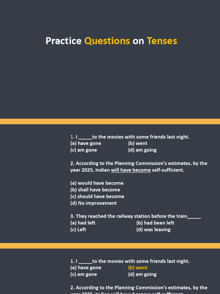 7edd3c31 A164 4875 9754 708eda621e39 - Tenses Practice Questions | PDF
