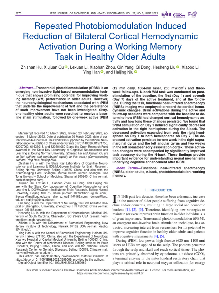 Repeated Photobiomodulation Induced Reduction of Bilateral Cortical Hemodynamic Activation ...