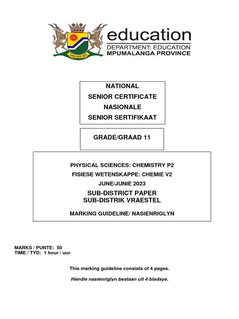 Sub-District Paper 2 June 2023 Marking Guideline | PDF | Chemical ...