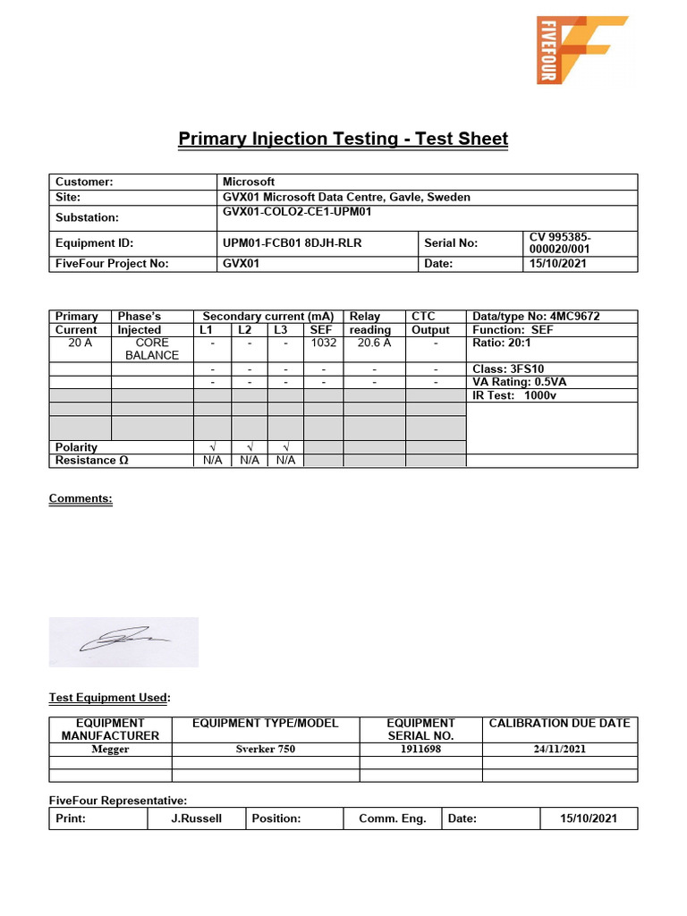 GVX01 COLO2 CE1 UPM01-FCB01 Primary Injection Core Balance CT | PDF ...