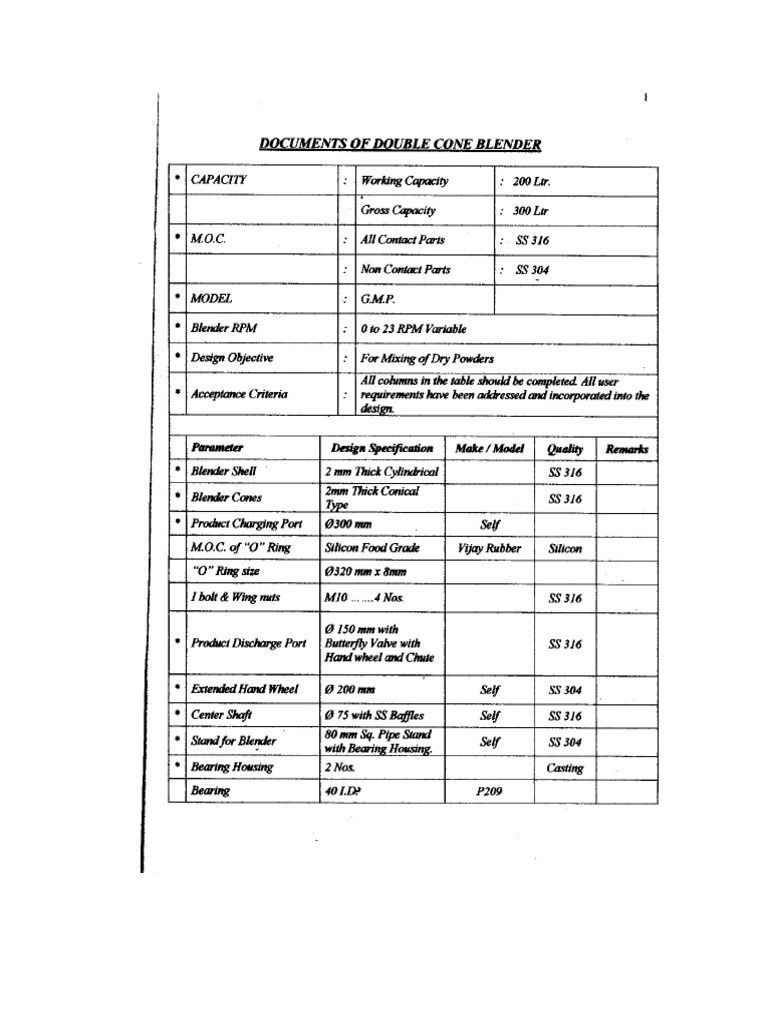 Double Cone Blender Manual | PDF