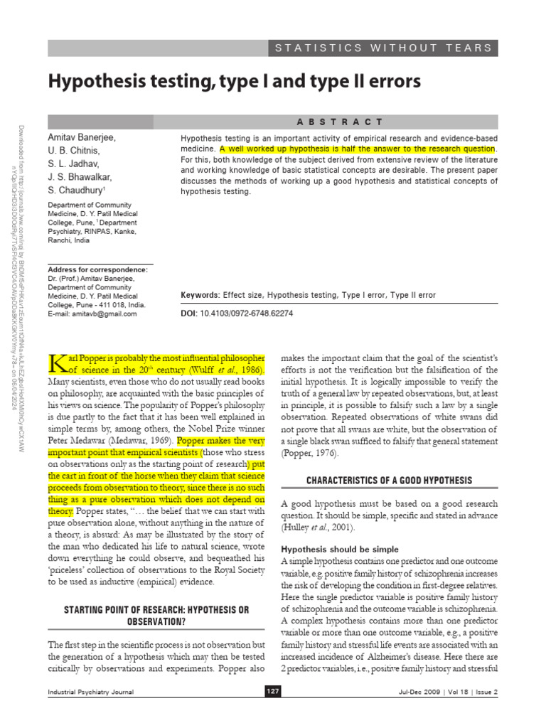 Understanding Two-Tailed Hypothesis Testing | PDF | Type I And Type Ii ...