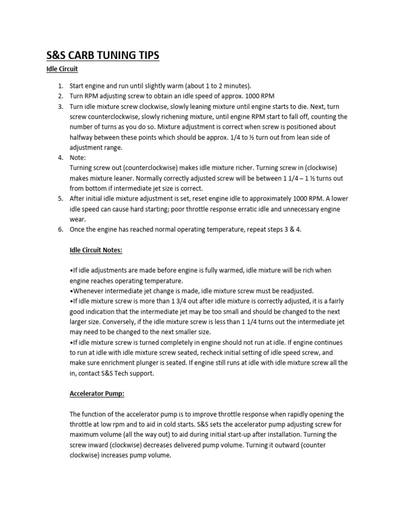 S&S Carb Tuning Tips | PDF | Carburetor | Throttle