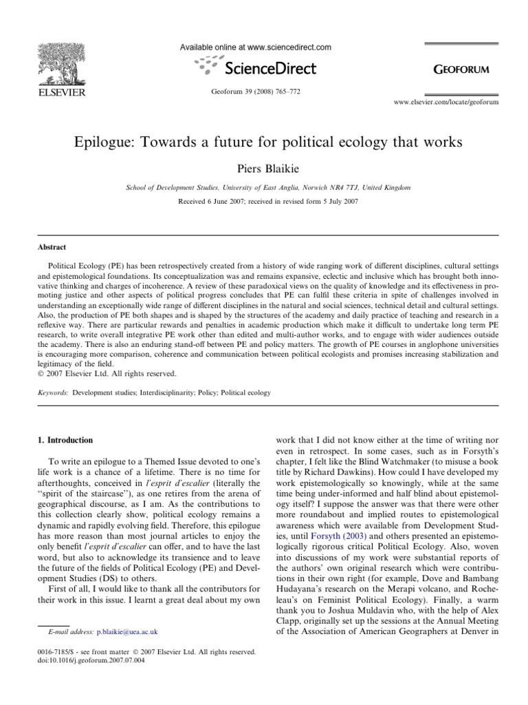 Blaikie The Future of Political Ecology | PDF | Social Sciences | Science