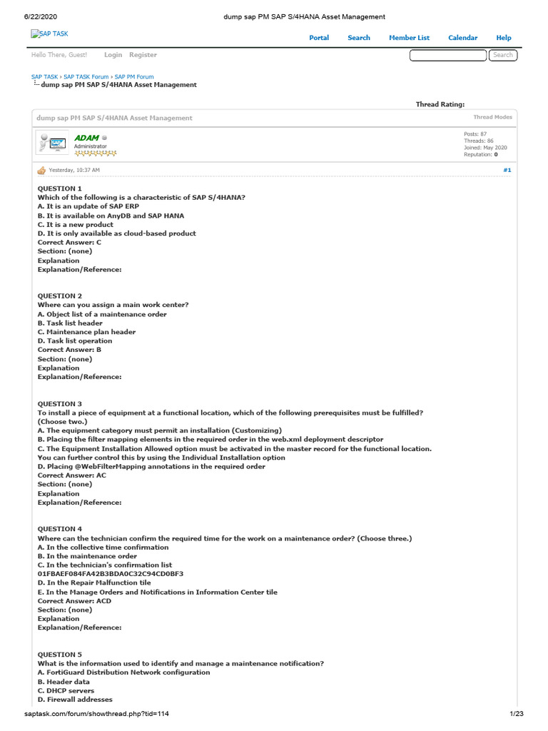 C - TS413 - 1809 (SAP-PM S4 HANA Asset Management) | PDF | Radius | Firewall (Computing)
