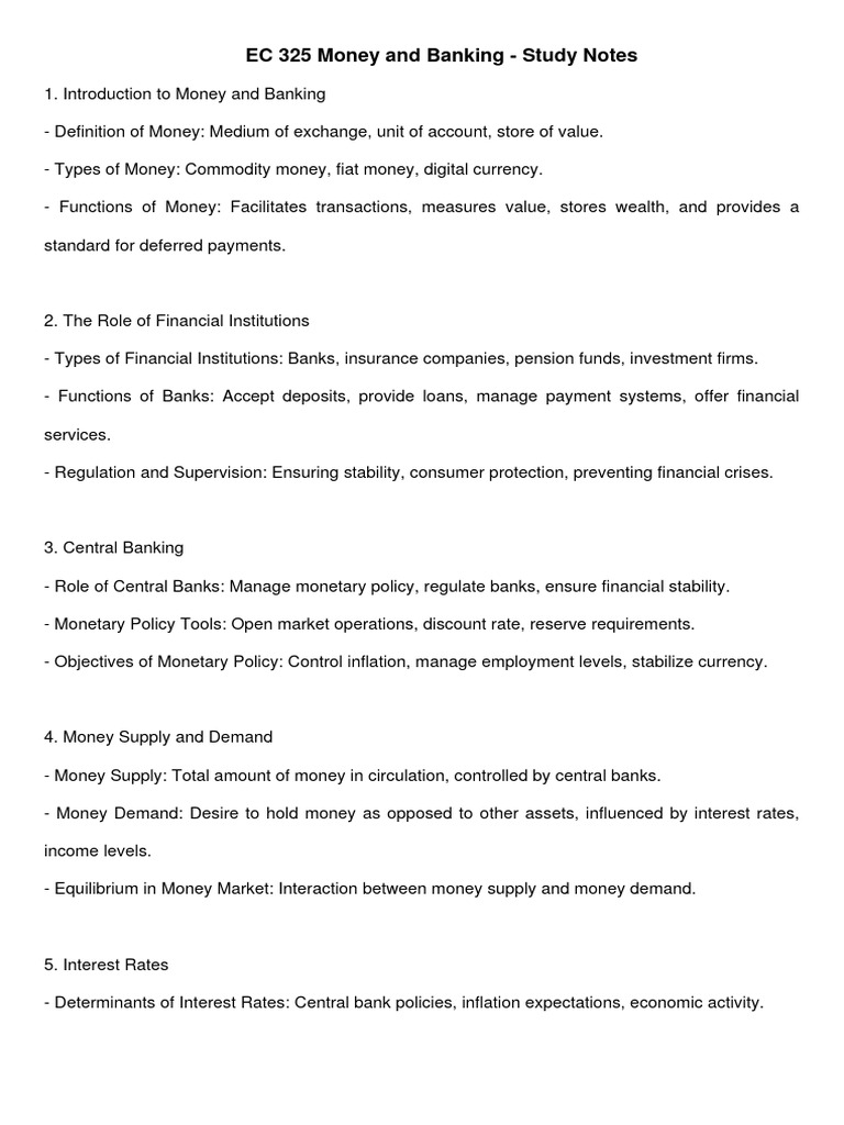 EC 325 Money and Banking Study Notes | PDF | Money | Interest Rates