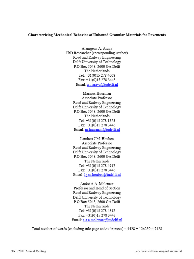Characterizing Mechanical Behavior of Unbound Granular Materials For ...