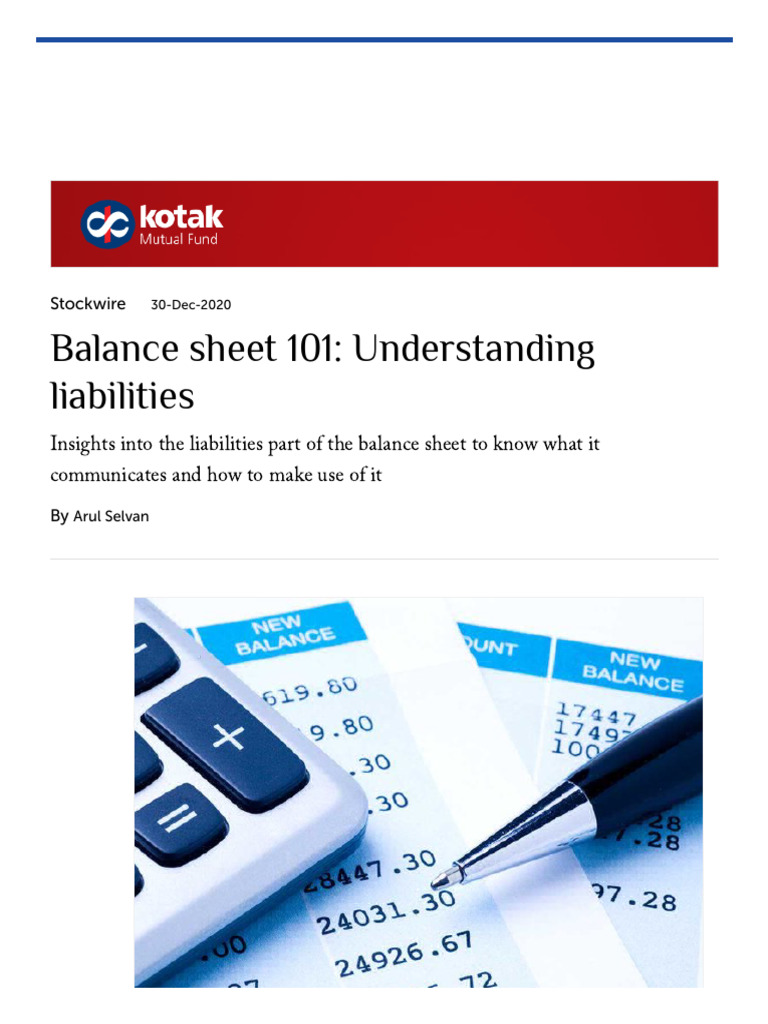Balance Sheet 101 - Understanding Liabilities - Value Research | PDF ...