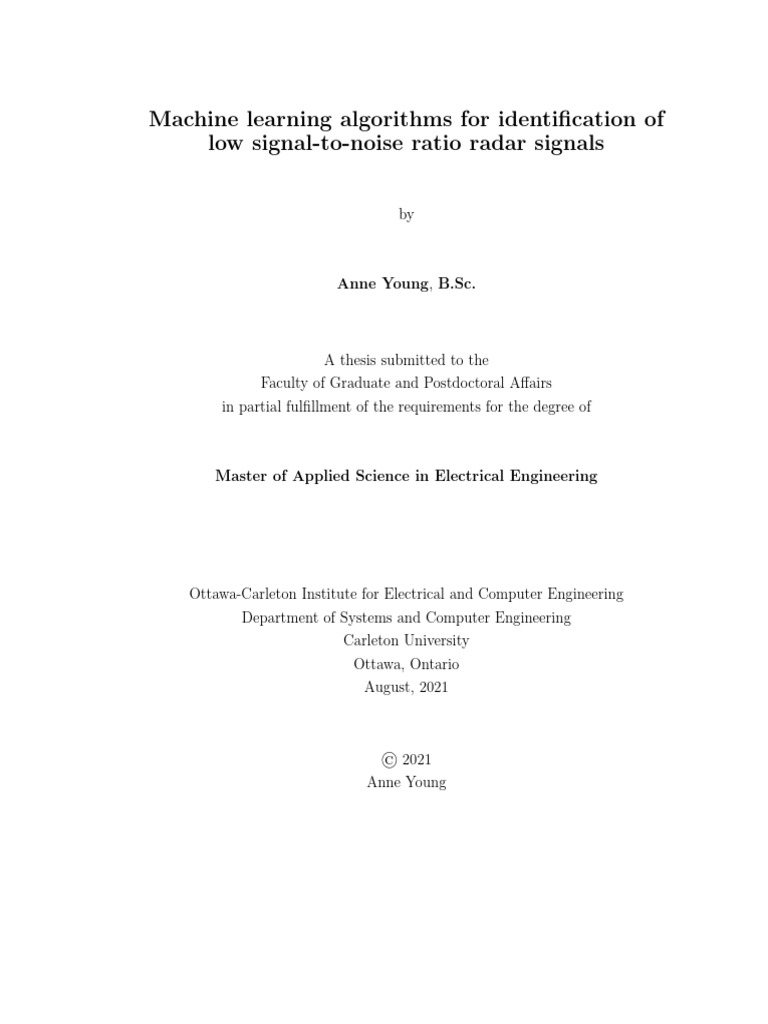 Machine Learning Algorithms For Identification of Low Signal-To-Noise Ratio Radar Signals | PDF ...