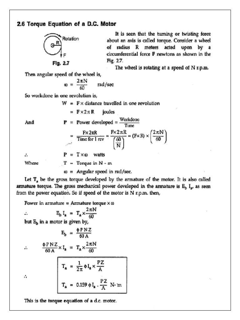 Torque Equation of DC Motor | PDF