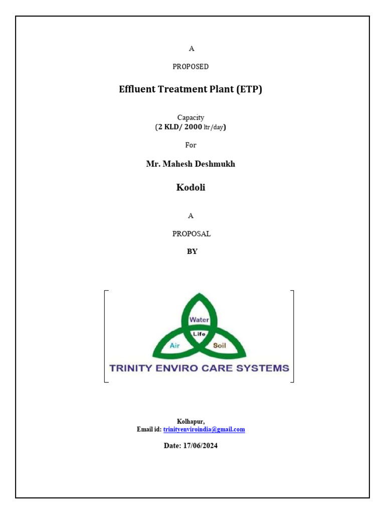 Revised 2 KLD ETP Quotation - Mahesh Deshmukh Dated 17-06-2024 | PDF ...