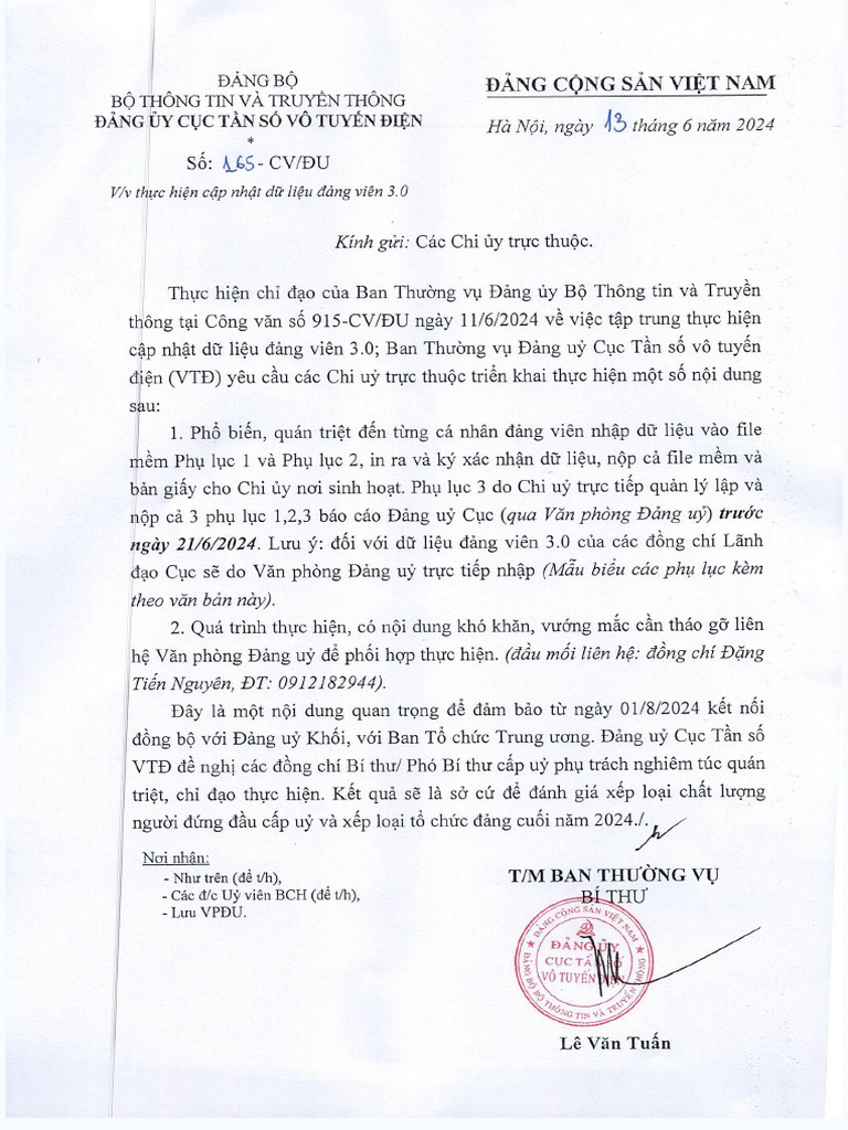 165 - CV Đu Ve Cap Nhat DLĐV 3.0 | PDF