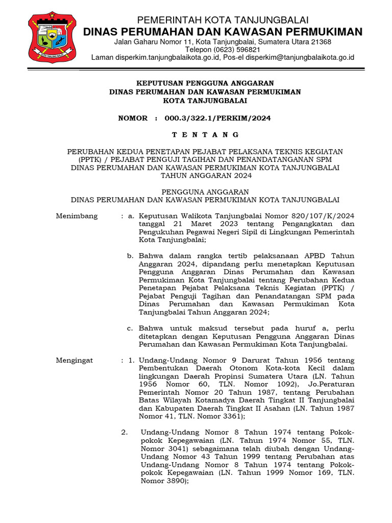 SK PPTK 2024 (APBD) - PERUBAHAN 2 Dan Lampiran | PDF