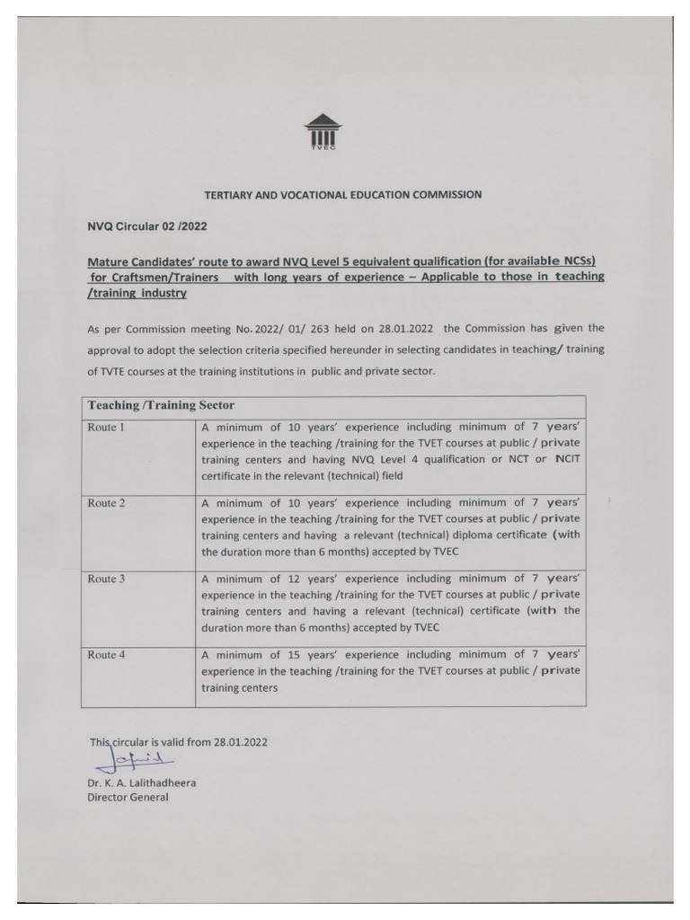NVQ Circular 02 2022 | PDF