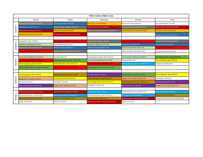 Timetable Spring 2024 | PDF | Pharmacology | Life Sciences